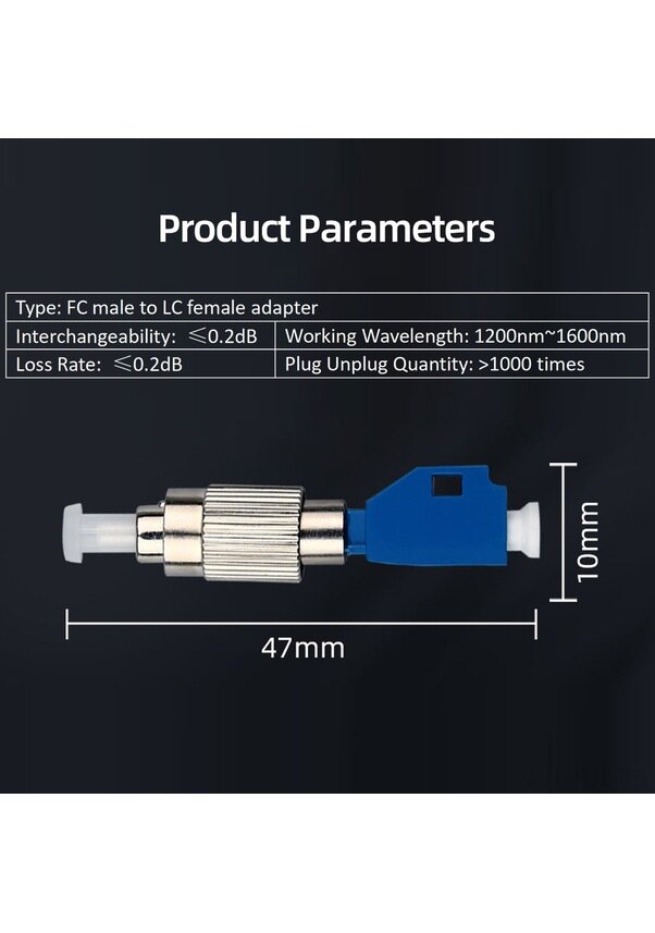 Оптоволоконный адаптер FC (штекер) – LC (гнездо) – низкие потери 0,2 дБ, высокая прочность, 1000 контактов, длина волны 1200–1600 нм