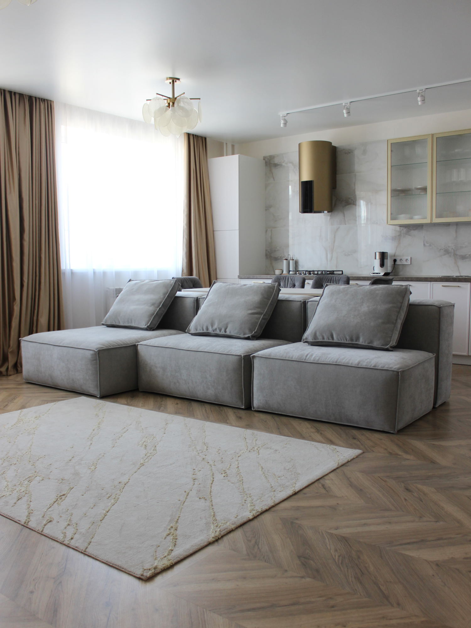 Диван модульный Конер, серый, 315х140х72