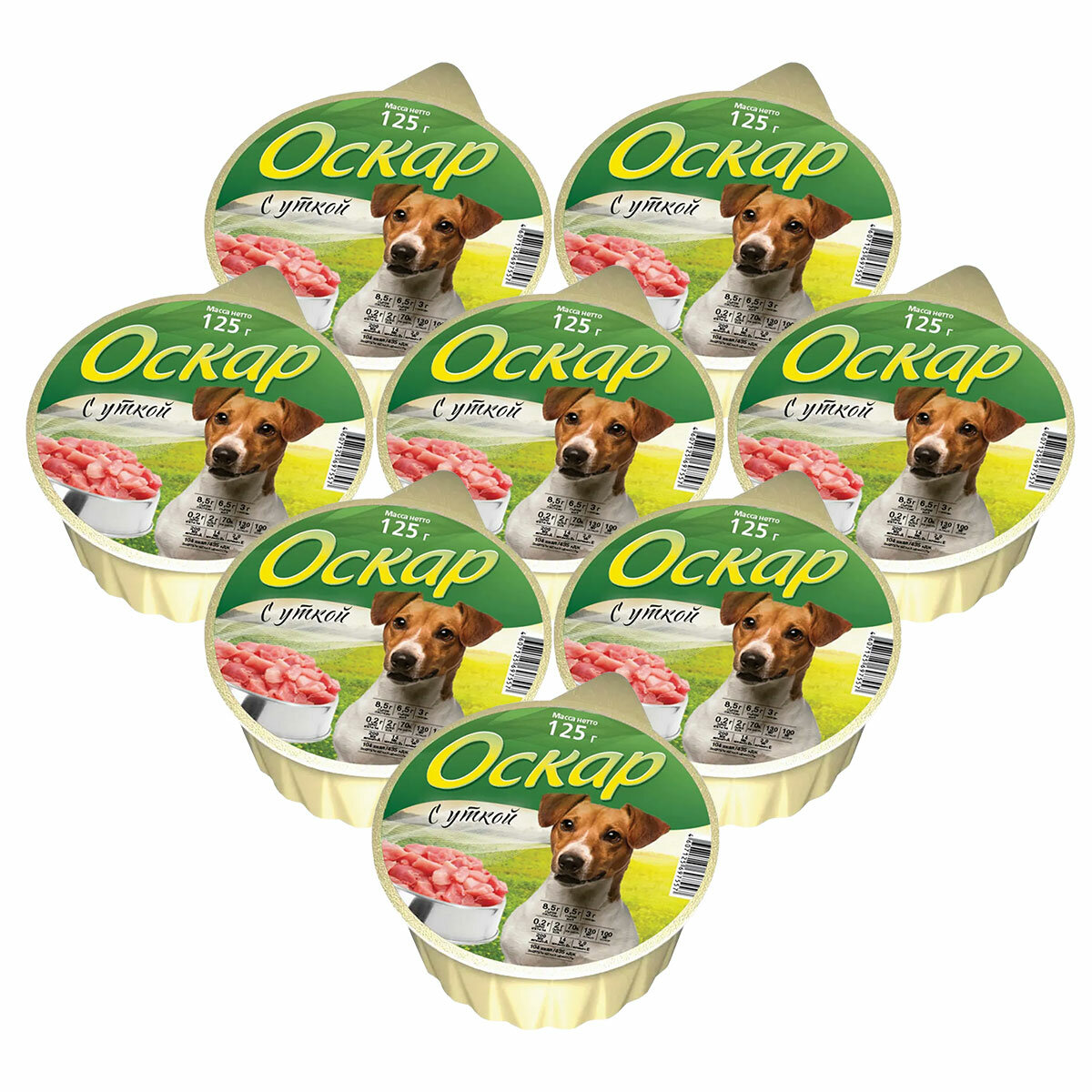 Влажный корм оскар, для собак, с уткой, 125 гр х 8 шт