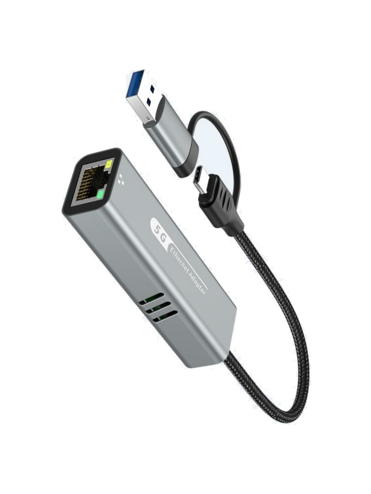 USB 5G Gigabit Ethernet Adapter for Desktop Laptop Servers Fast Speed Corded Networking Card with Two Port