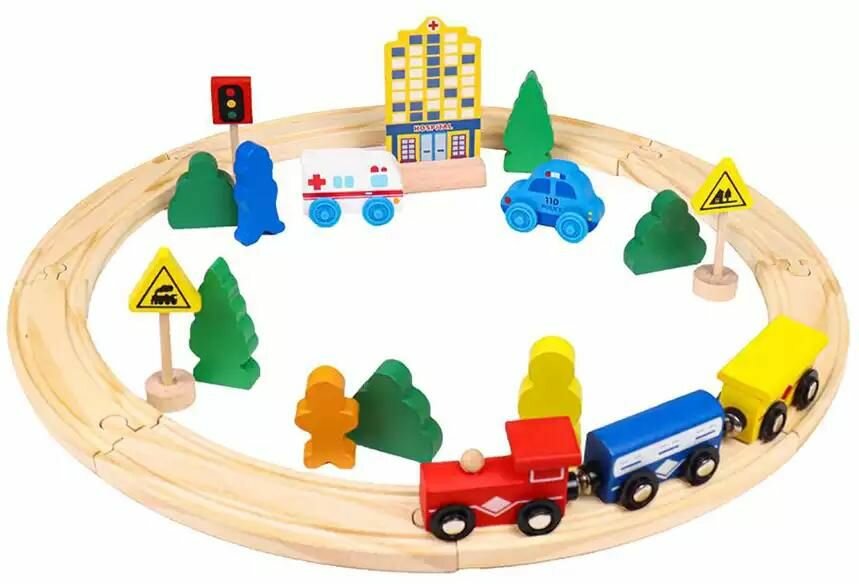 Железная дорога Oubaoloon рельсы, вагоны поезда, фигурки, деревянная