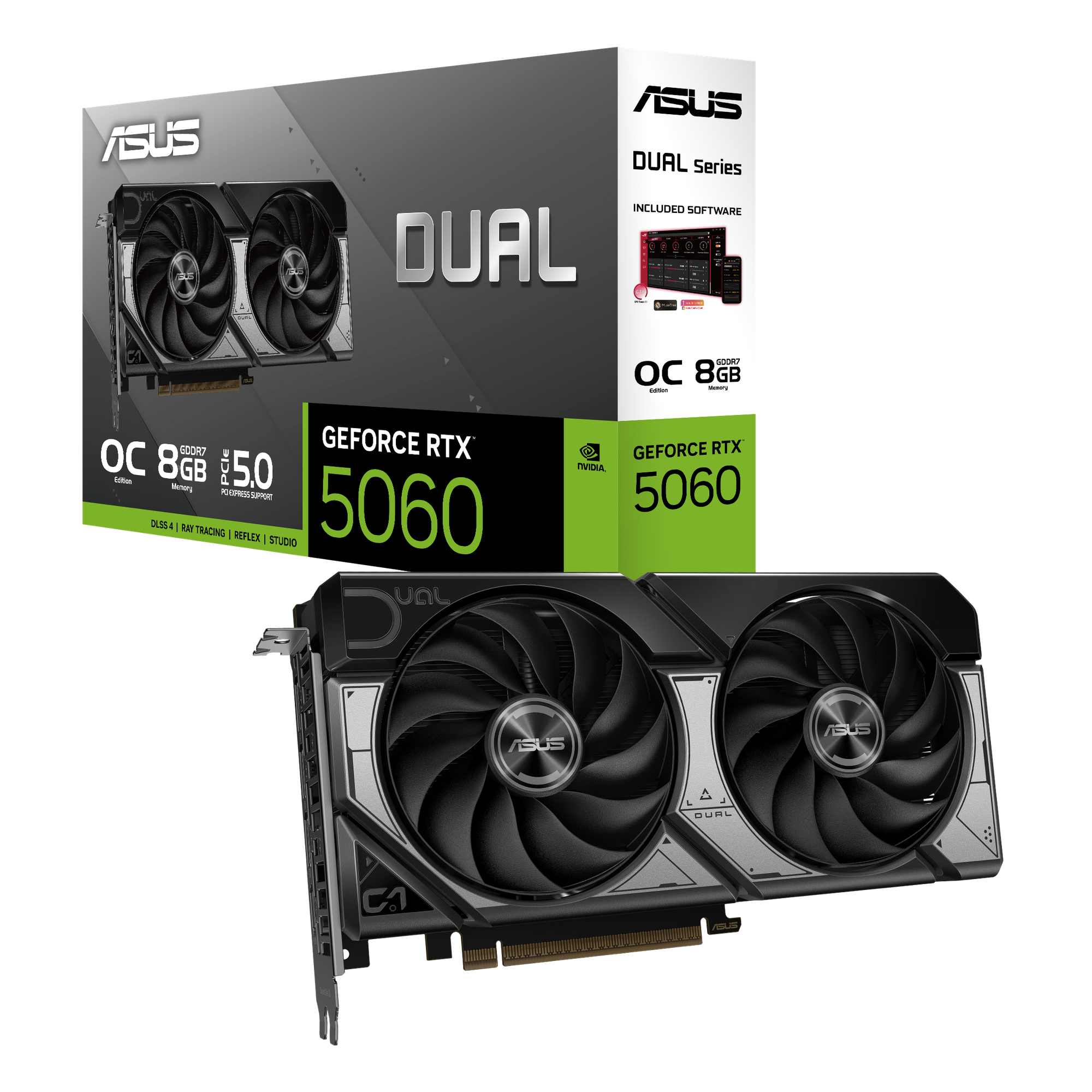 Видеокарта ASUS GeForce RTX 5060 DUAL OC 8GB (DUAL-RTX5060-O8G), (90YV0N12-M0NA00)