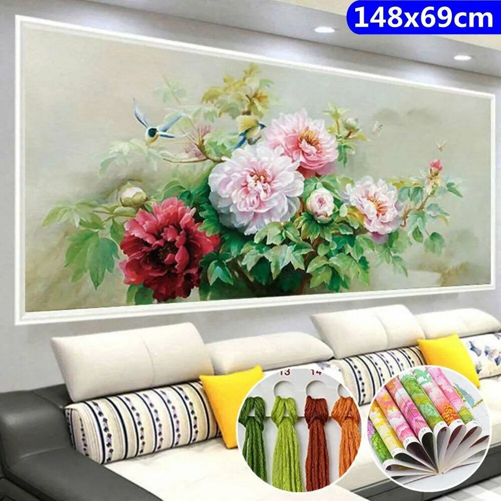 Набор для вышивания крестом, вышивка крестиком Цветы в полном цвету, 11CT 148x69cm, полная зашивка, LYTOOMOY (без подрамника, без рамки)