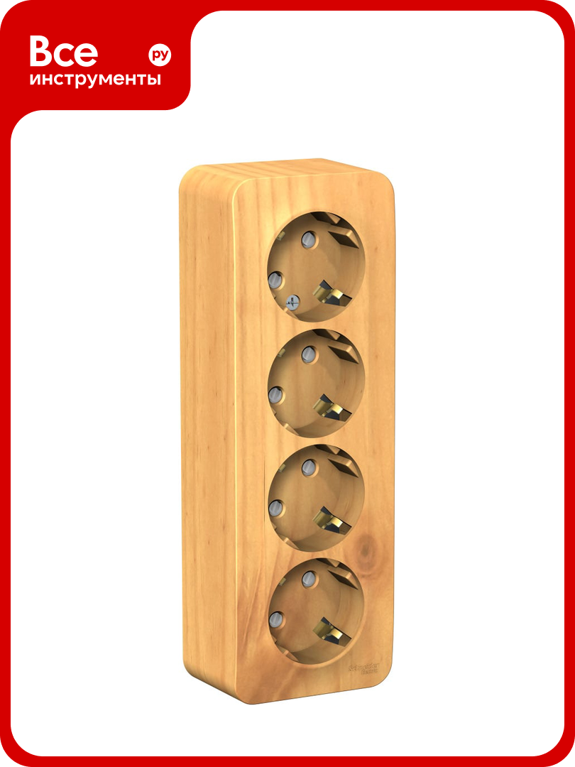 4-ая розетка Systeme Electric BLANCA открытой установки, с заземлением, без шторок, ясень BLNRA011415, 250 В, для сетей