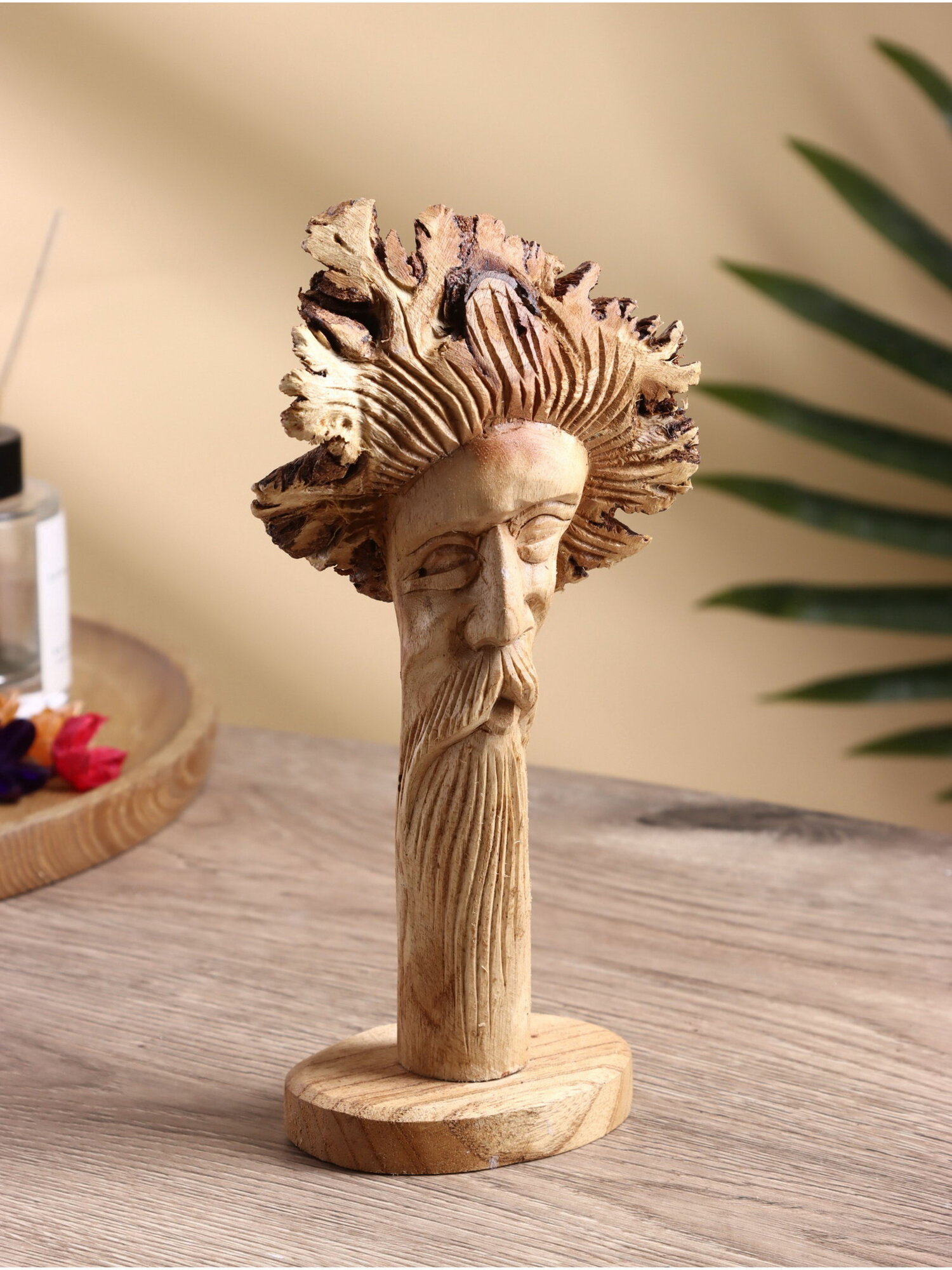 Скульптура "Лицо старца", 8x6x22 см, дерево камал, бежево-коричневый