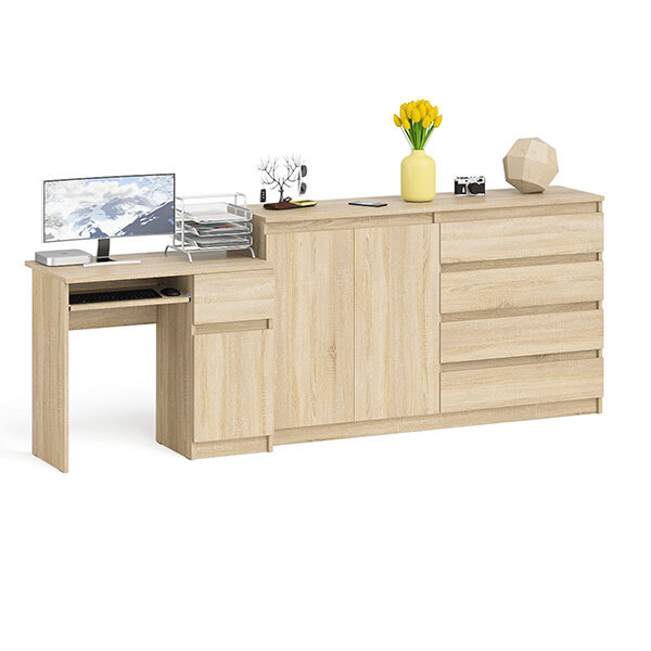 Стол компьютерный Мори МС-1 правый + Комод МК1600.1, цвет дуб сонома