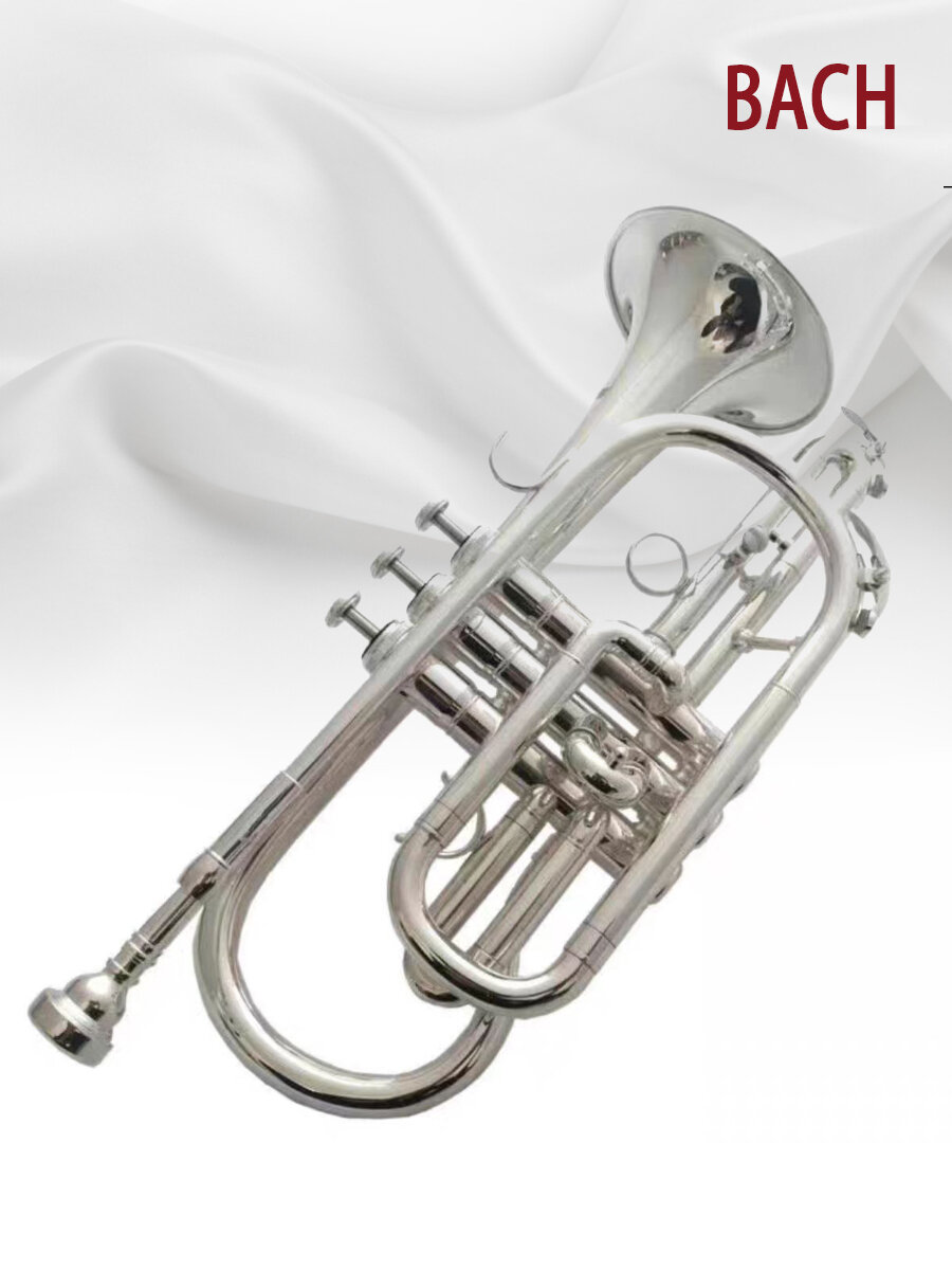 BACH Корнет Bb Никелированный Медный Духовой Инструмент - Прочный и Блестящий с Полным Комплектом