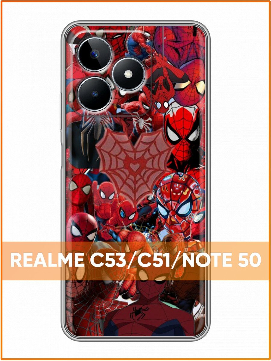 Чехол для Realme C53, C51, C51S, Note 50, Narzo N53 с принтом для мальчиков Человек паук фон