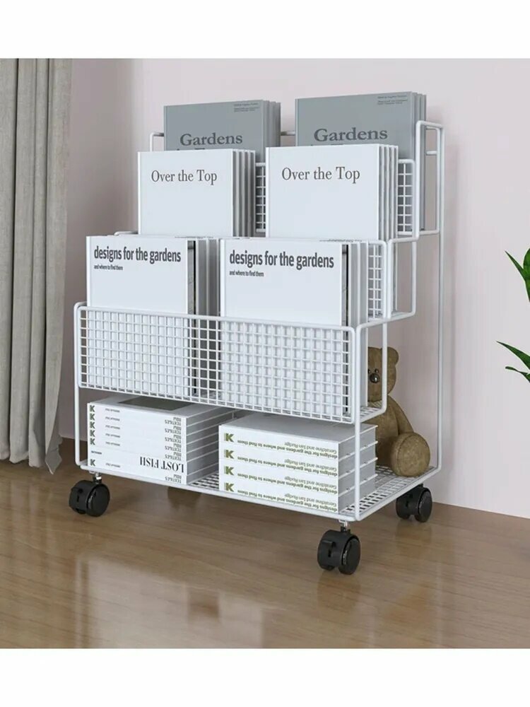 Стеллаж "Организатор для офисного стола", угловой, колеса, белый/черный, 50x21x55 см