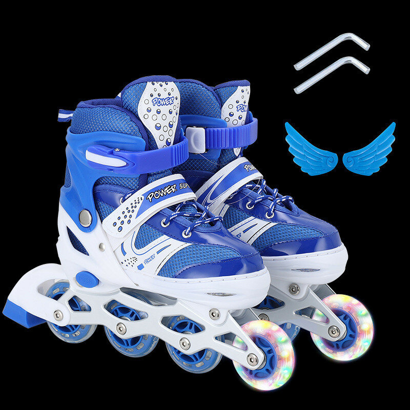 Kids fully adjustable inline skates with colorful pvc wheels for outdoor play brand unknown blue m(33-37)