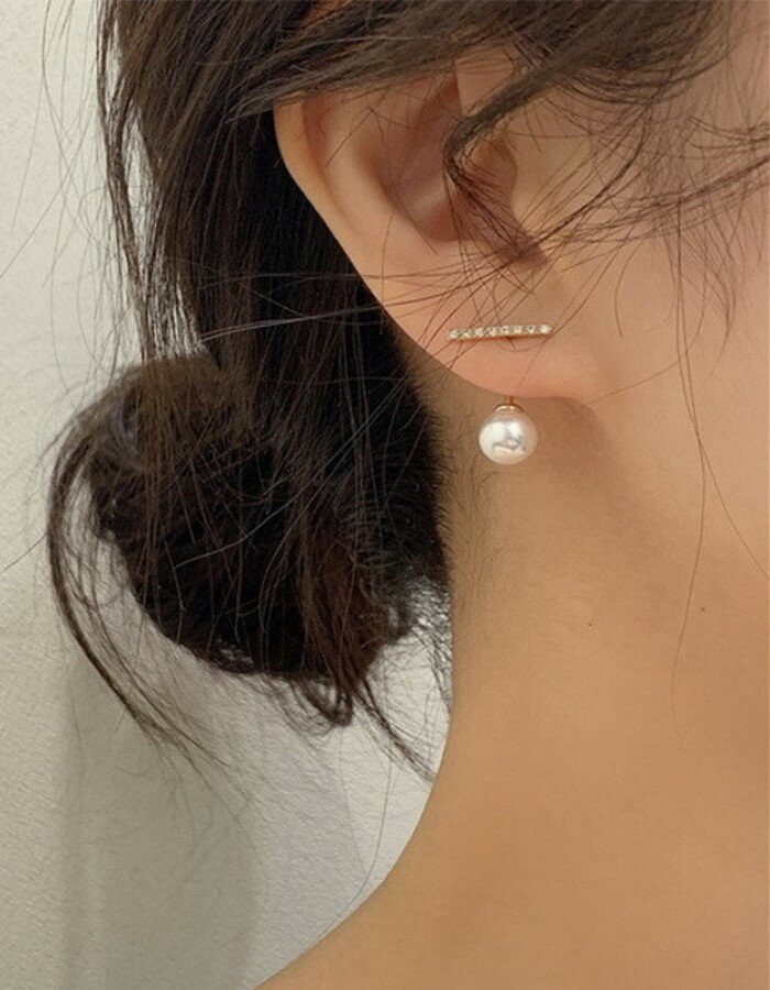 Серьги пусеты, жемчуг имитация, циркон