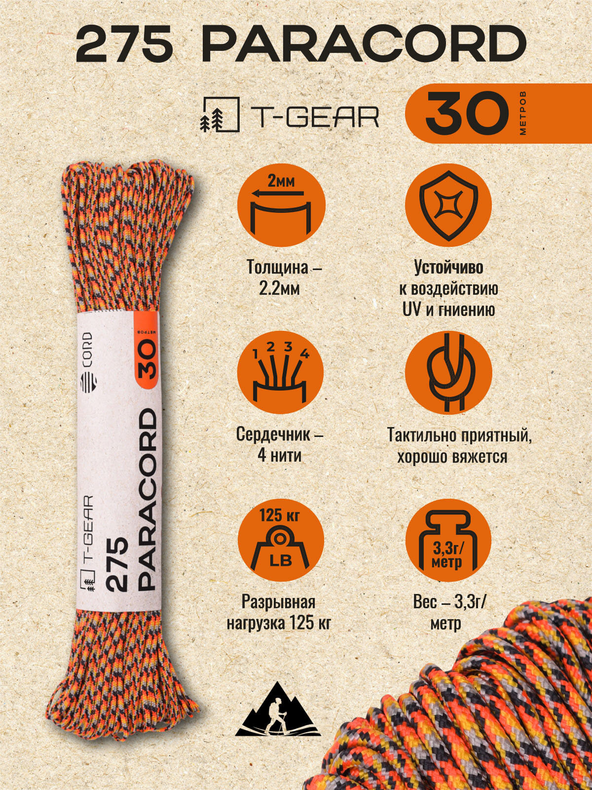 Паракорд 275 T-Gear x CORD nylon 30 метров (расцветка - Motley X)