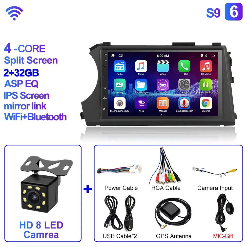 Автомагнитола CAIXI, 2 din, Android 12, для Ssangyong Kyron Actyon 2005 2006 - 2013 S9(2-32GB)CAM