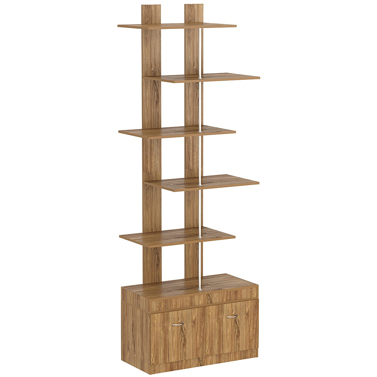 Стеллаж серии КУБ №5 с четырьмя полками и двумя глубокими ящиками, Дуб канзас коричневый Н1113 ST10