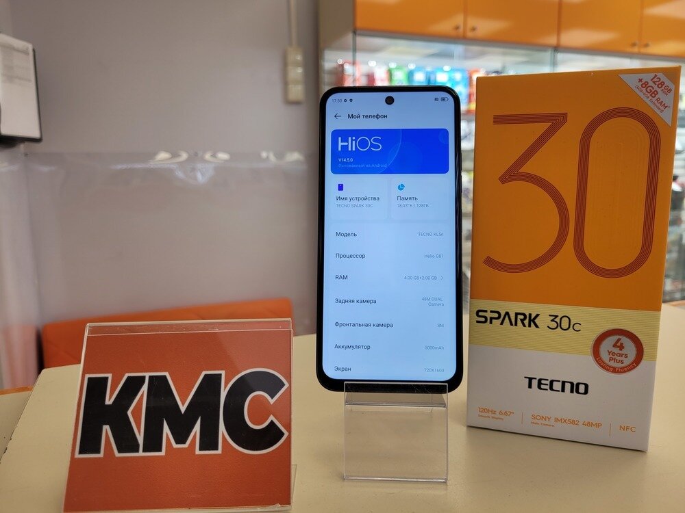 Смартфон TECNO SPARK 30C 4/128 ГБ, 48мп 6.67 Orbit Black черный, (б/у), уценен