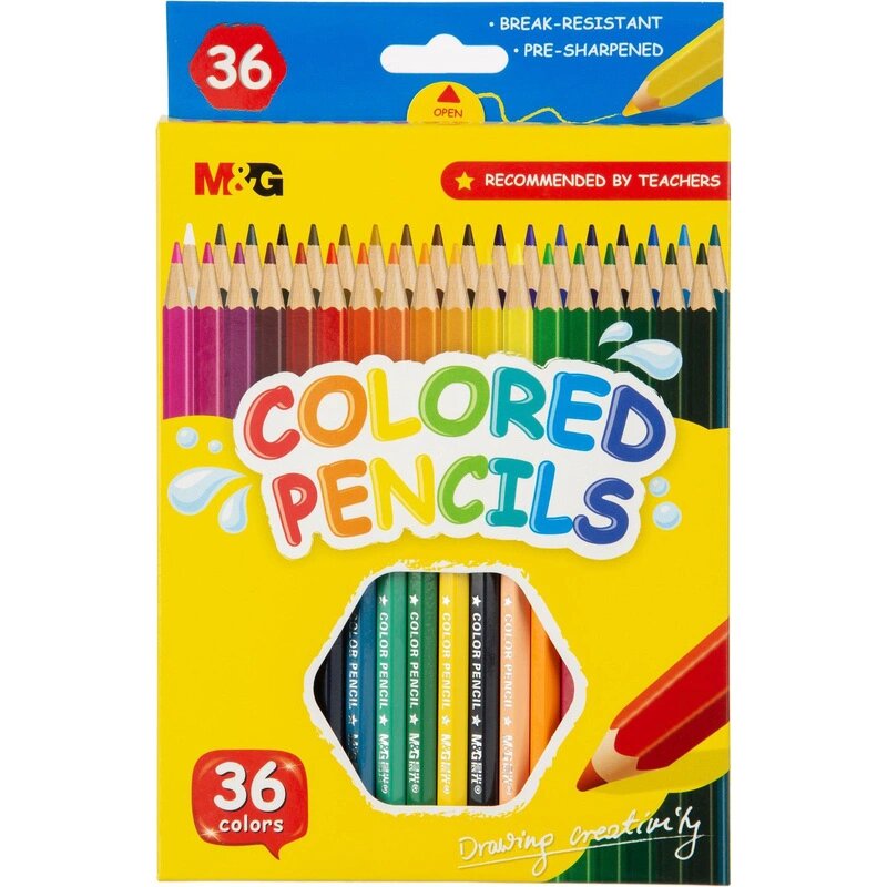 Карандаши цветные M&G деревянные шестигранные, 36 цв в наборе