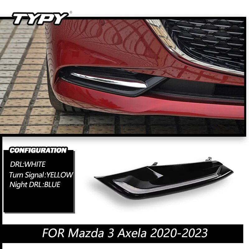 TYPY 2 шт. DRL для Mazda 3 Axela 2019 2020 2021 2022 светодиодный автомобильный дневный ходовой фонарь противотуманная фара с желтым указателем поворота white yellow blue