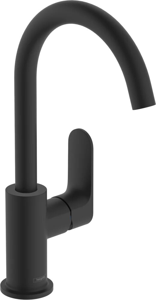 Смеситель для раковины Hansgrohe Rebris S 72536670 черный, матовый, кран для ванной в раковину, из латуни, рычажный, с поворотным изливом, с керамическим картриджем, с донным клапаном