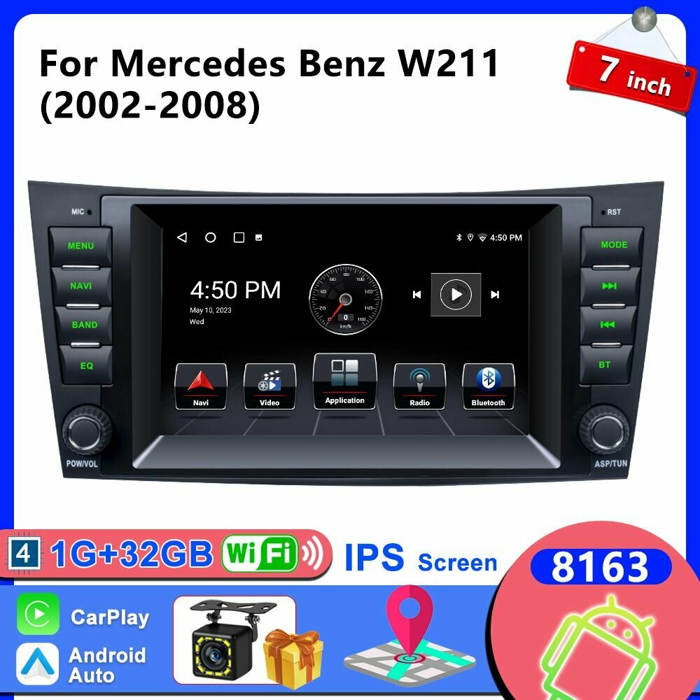 Модель For Benz W211 2002-2008 Android GPS навигационным мультимедийным плеером Автомобильное радио Carplay / Android Auto BT WIFI