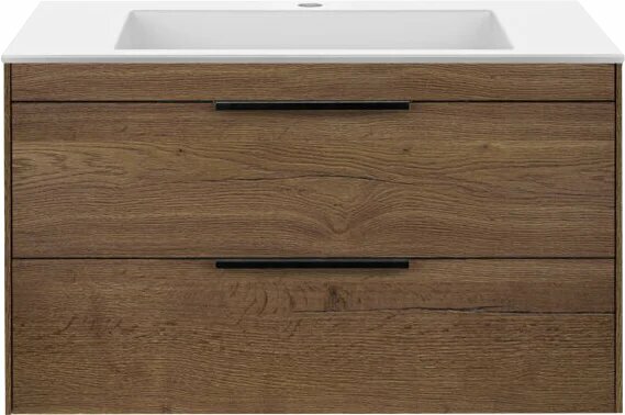 Тумба под раковину без столешницы Vincea Chiara 2D подвесная, темное дерево, матовая, из ЛДСП, тумба для ванной, с ящиками, с доводчиками, лофт