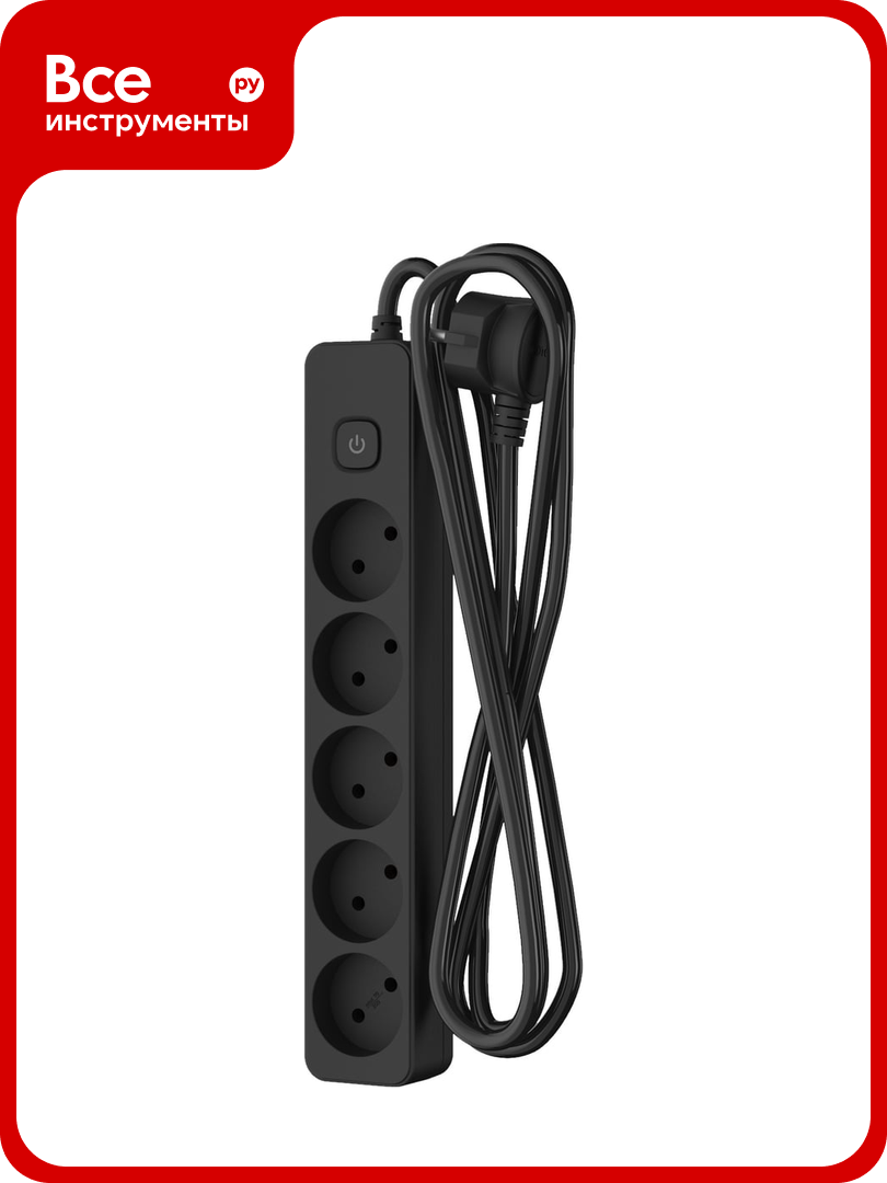 Сетевой удлинитель фотон 10-25S, 2м, 5 розеток, 10А, с выкл, черный 22726 прочной конструкции