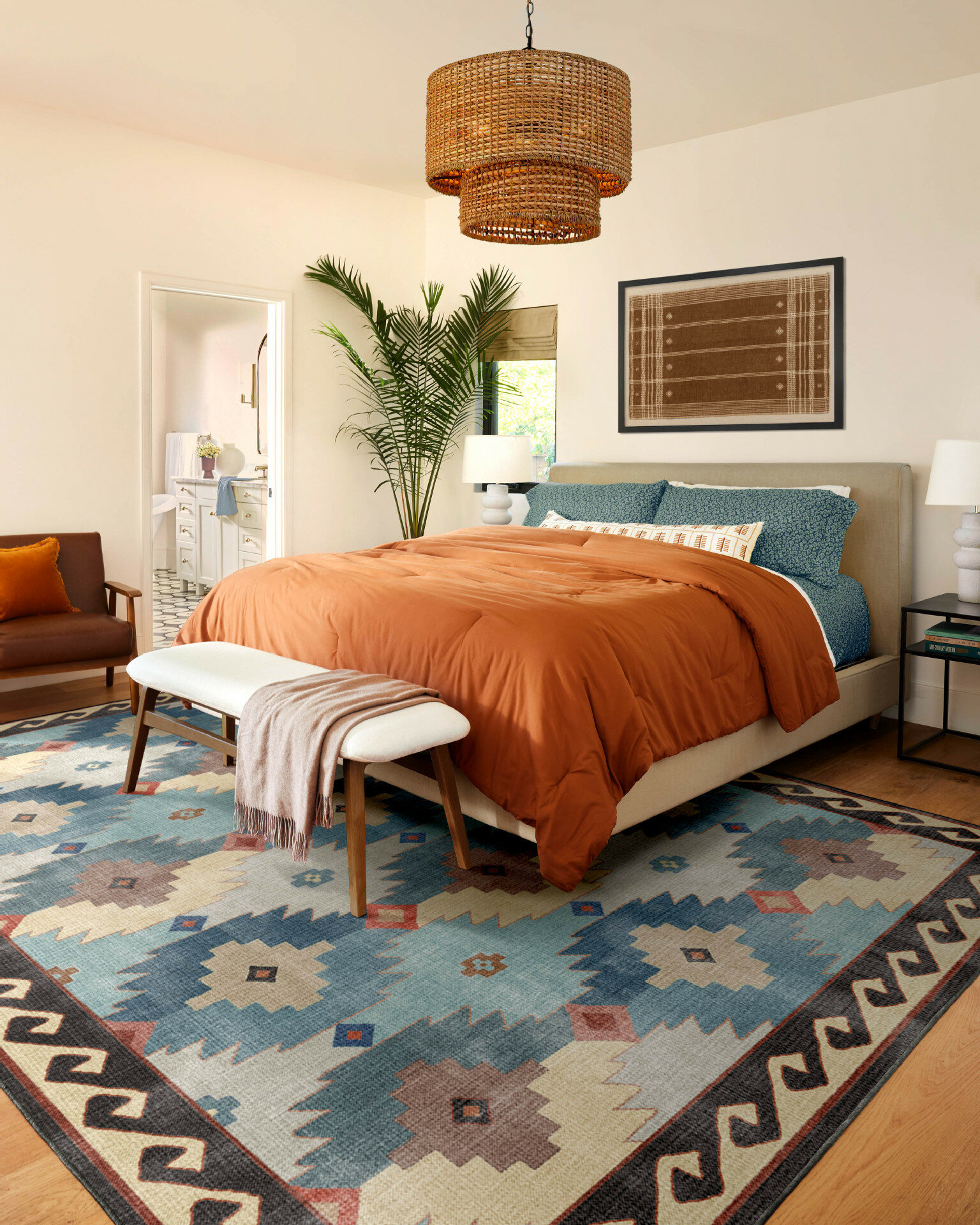 Ковер с геометрическим симметричным серым рисунком, хлопок/полиэстер, 1.2x1.8м