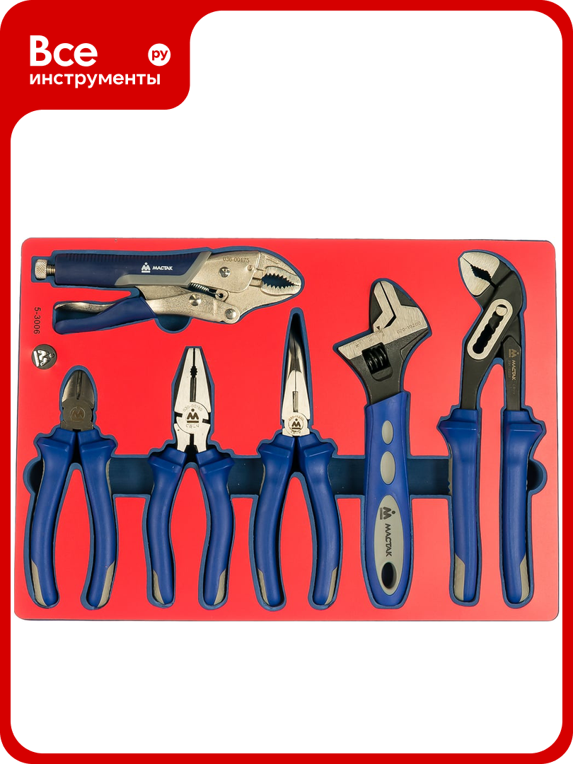 Набор пассатижей, плоскогубцев и бокорезов 6шт мастак 5-3006, сочетает
