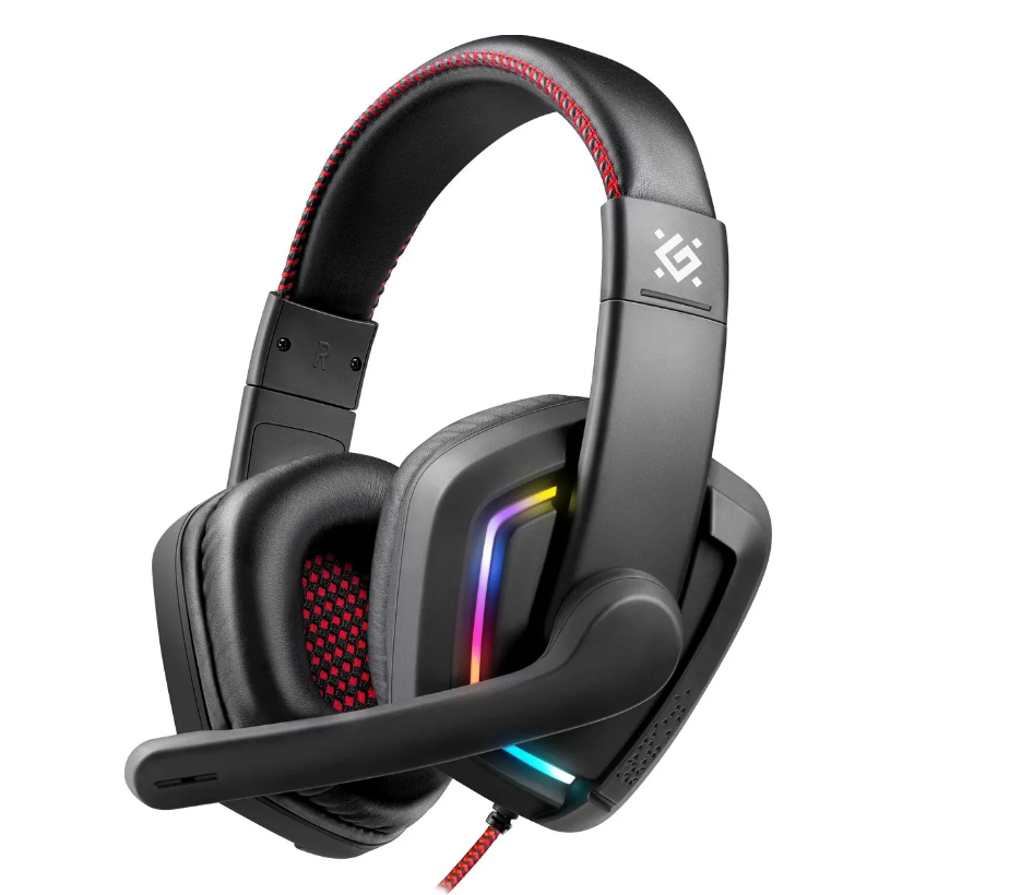 Игровая гарнитура Defender Quake LED черный, LED, провод 2 м