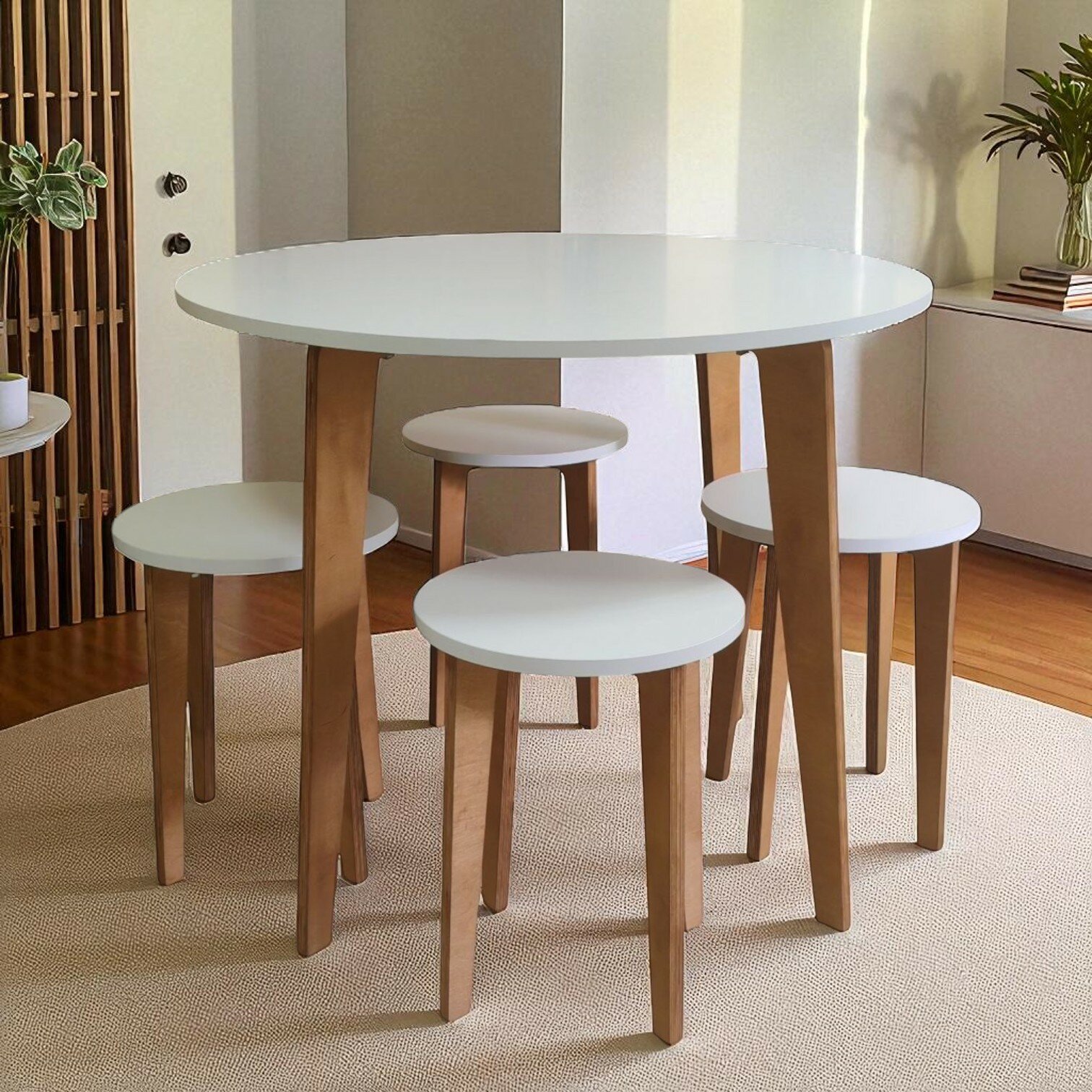 Обеденная группа " Шато", стол+4 табурета, круглая столешница, ЛДСП, 90х90 см