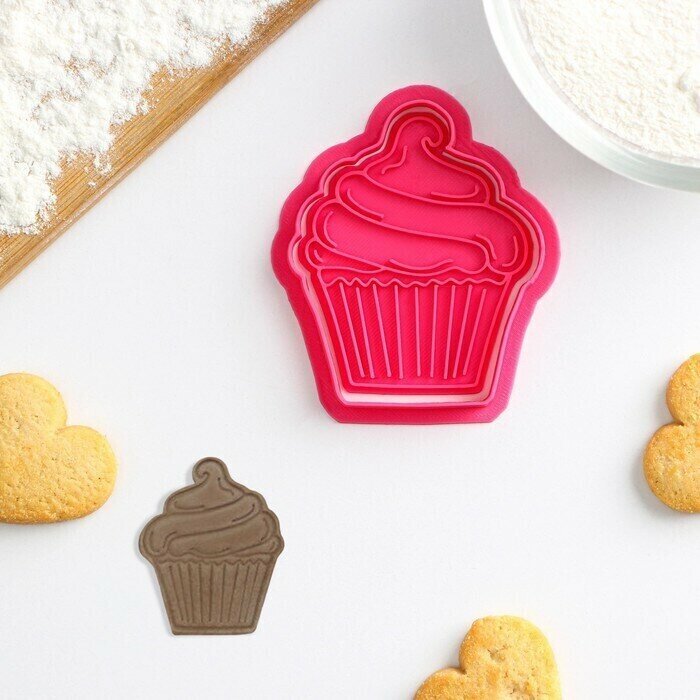 !09 Форма для печенья «Пирожное», 8×6,5 см, штамп, вырубка, цвет розовый