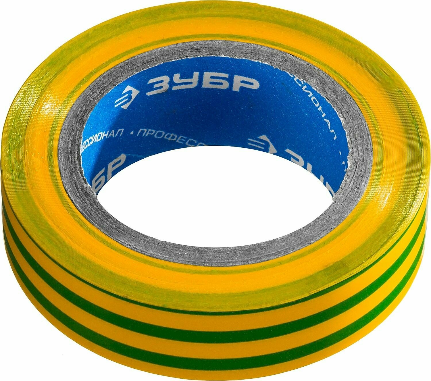 Изолента ПВХ ЗУБР Электрик-10, 15 мм, 10 м, 6 000 В, желто-зеленая, не поддерживает горение, Профессионал