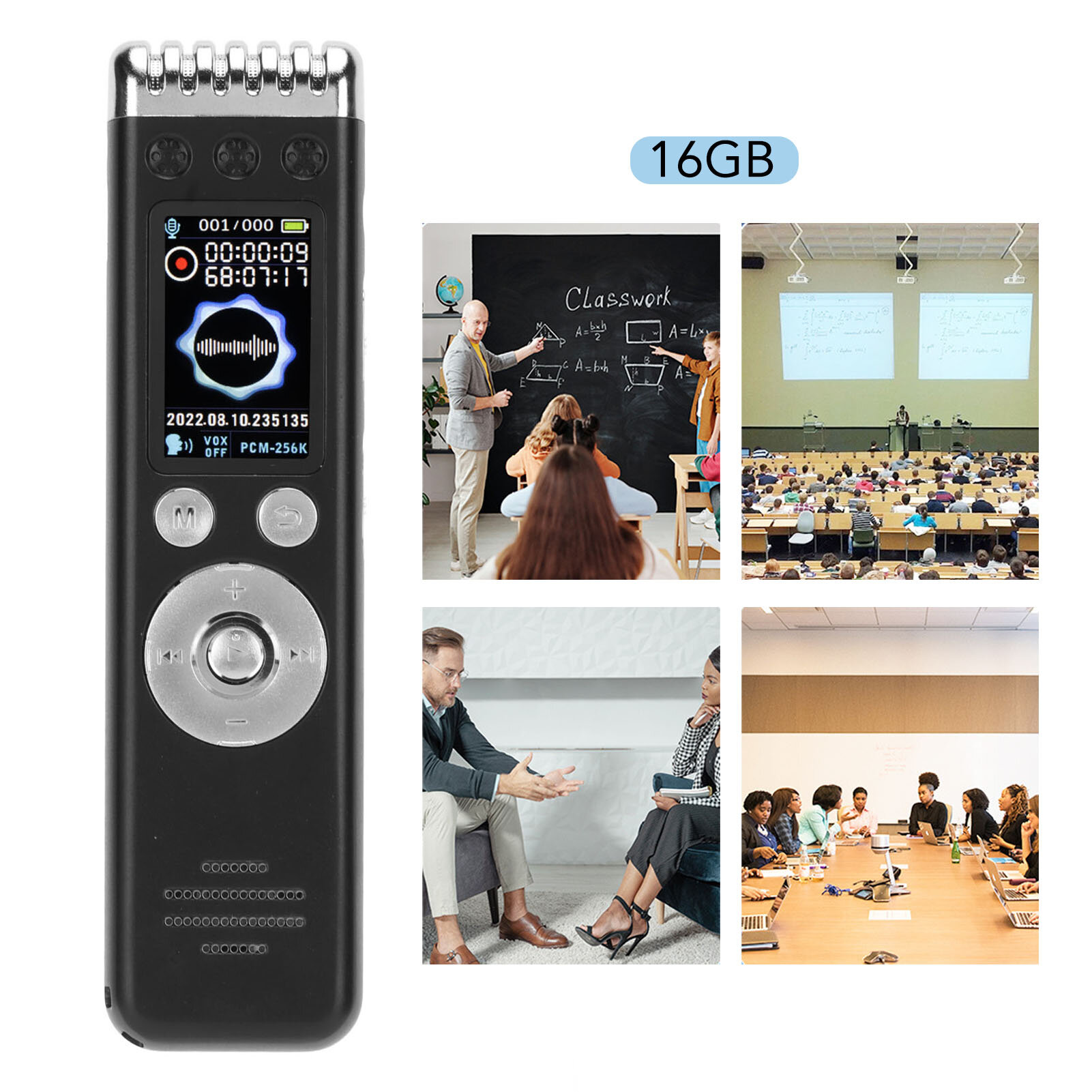 Цифровой диктофон AI, интеллектуальный HD-рекордер с шумоподавлением, активируемый голосом, с двойным микрофоном для работы, английский, 16 ГБ