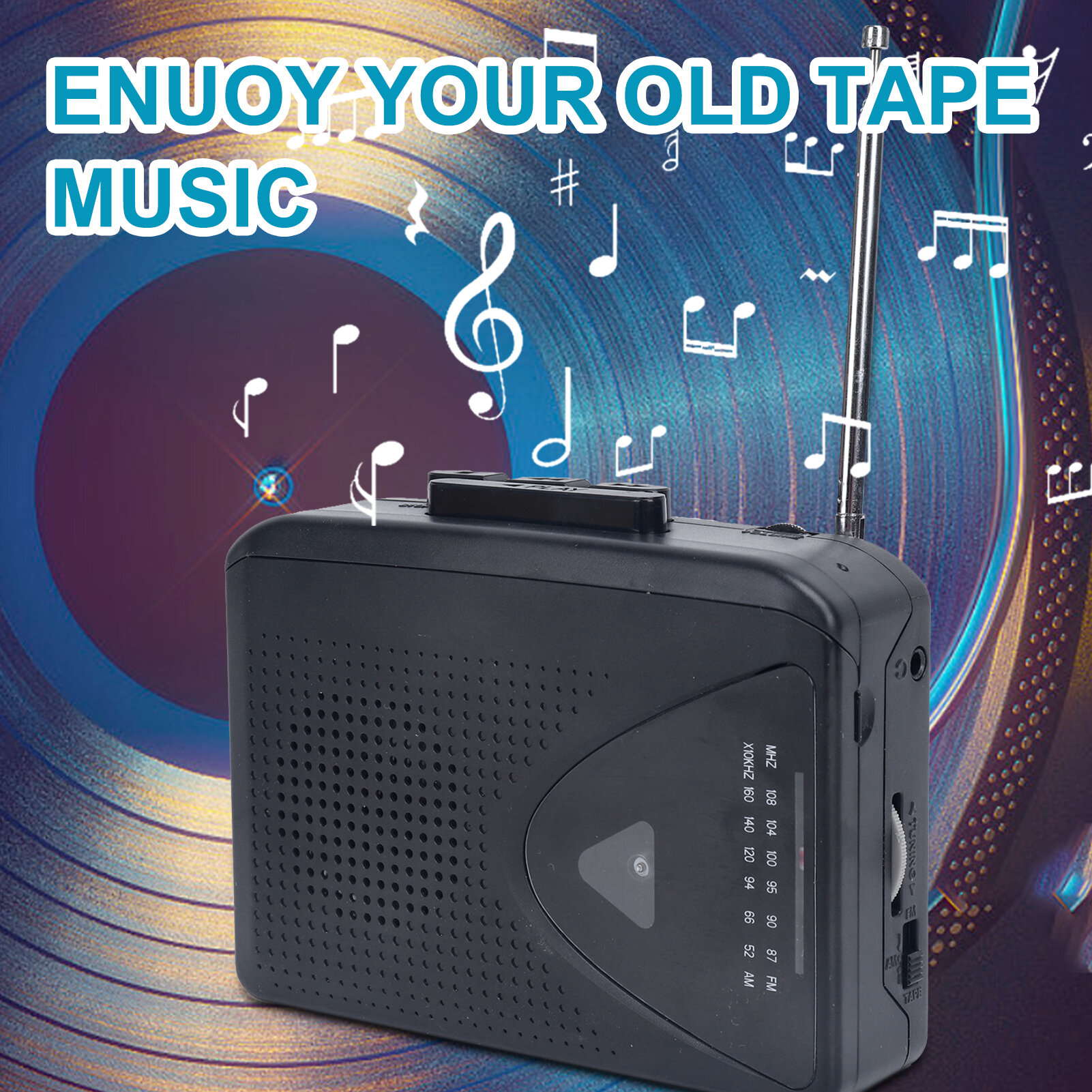 Кассетный плеер Walkman Кассетный плеер Портативная колонка Несколько методов питания Функция AM/FM-радио Высокое качество звука Идеальный компаньон для любителей музыки