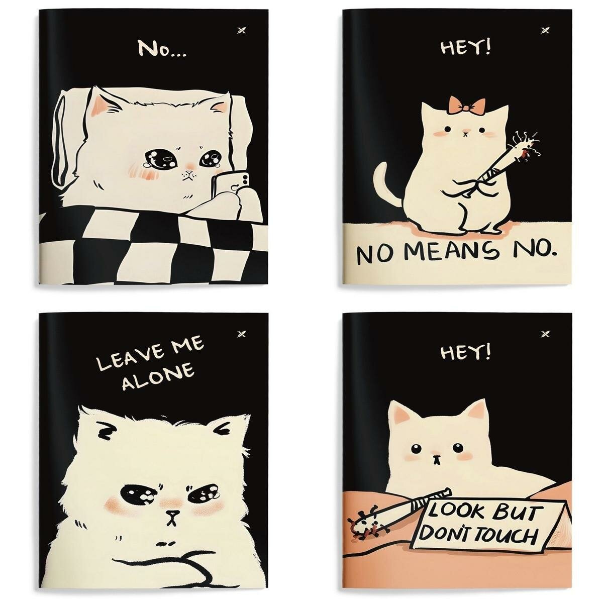 Записная книжка А6 32 листа, клетка, серия "Mood cat", soft touch, двойная обложка, цвет в ассортименте