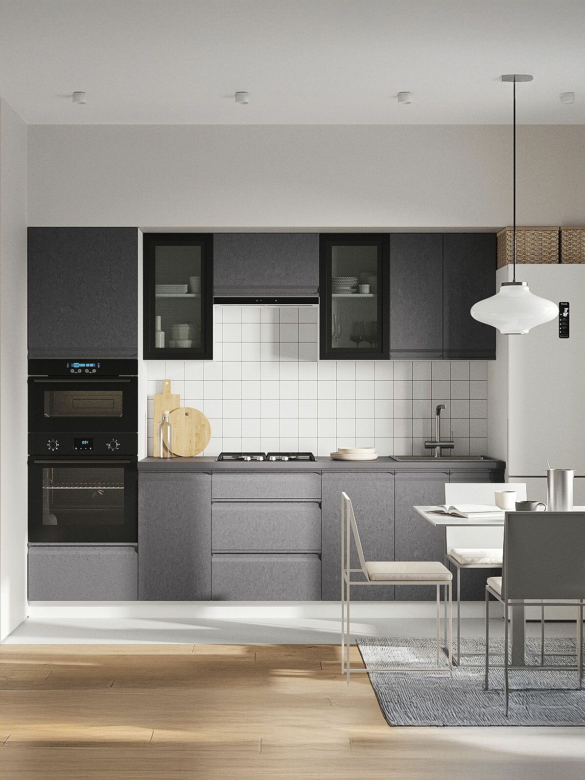 Кухонный гарнитур Велюр 260 см, мебель для дома и кухни, Белый / Бетон графит