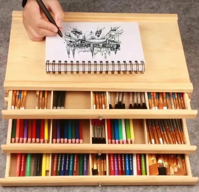 Шкатулка для рисования для студентов художественных вузовганайзер , для пастели и карандашей, 3 уровня