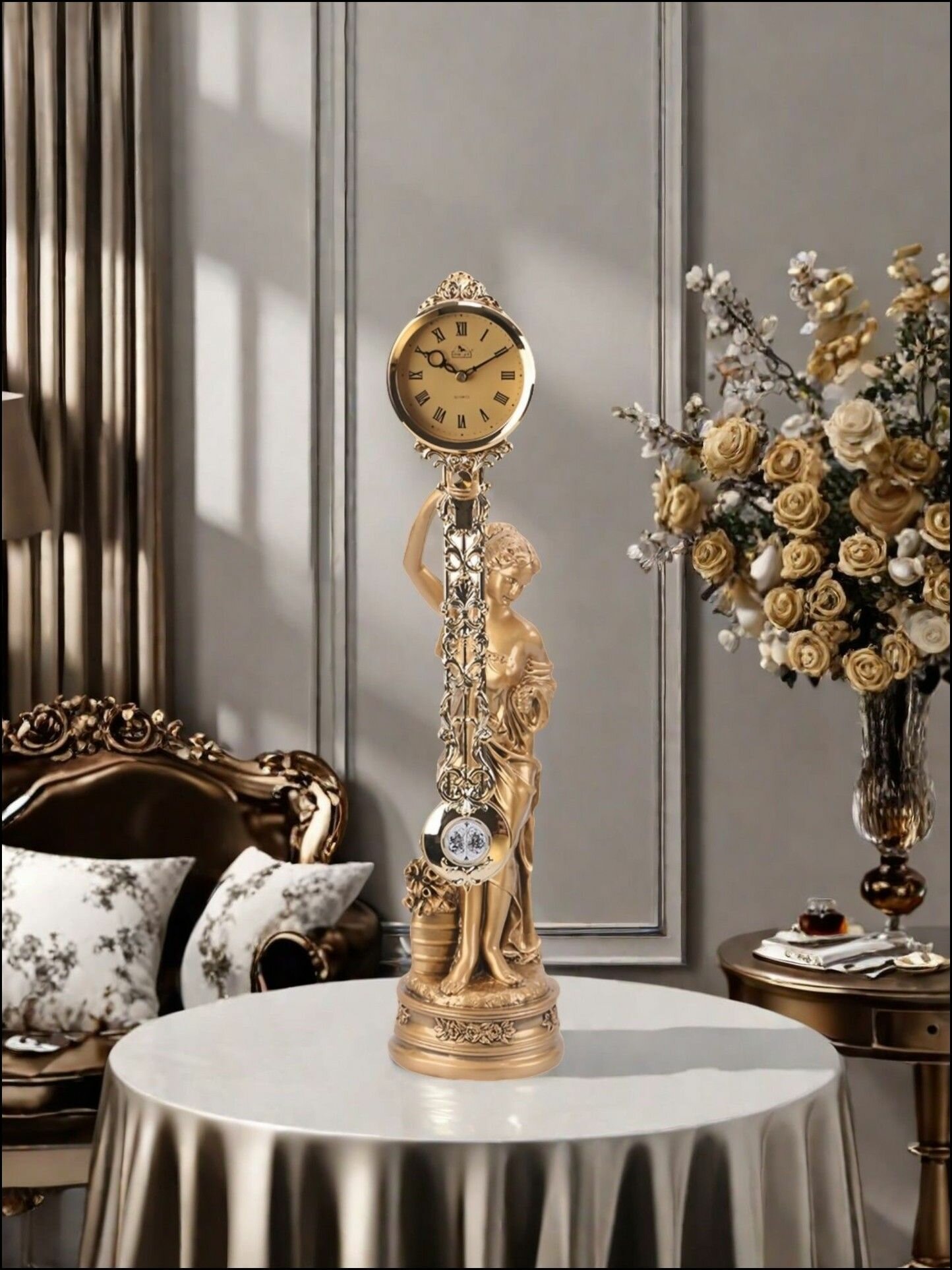 Настольные каминные часы, Материал из смолы, Часы с маятником богини, римские цифры, используется в отделке дома, офиса, отеля