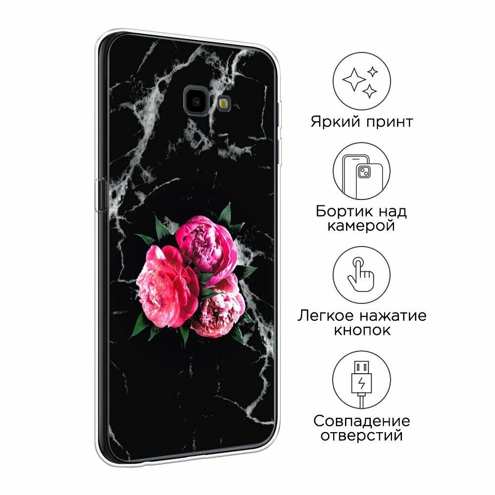 Чехол на Samsung Galaxy J4 Plus 2018 / Самсунг J4 Plus 2018 с принтом "Букет на черном мраморе" — фото 1