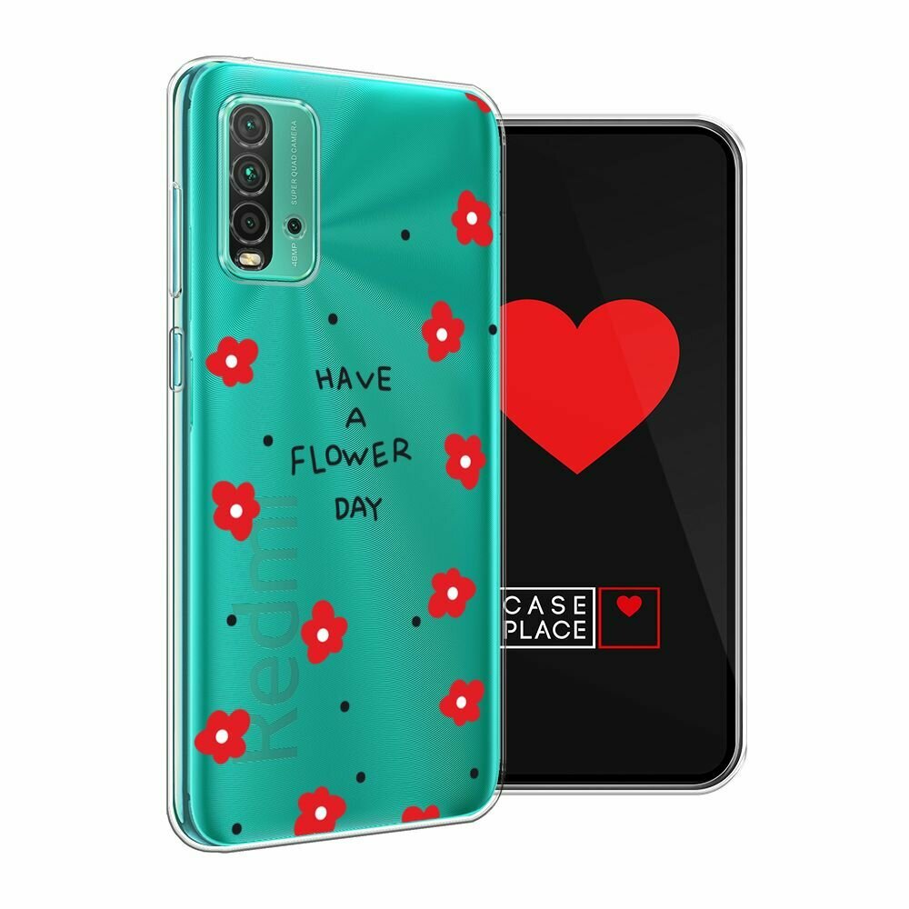 Чехол на Xiaomi Redmi 9T / Сяоми Редми 9Т с принтом "Have a flower day 2", прозрачный — фото 1