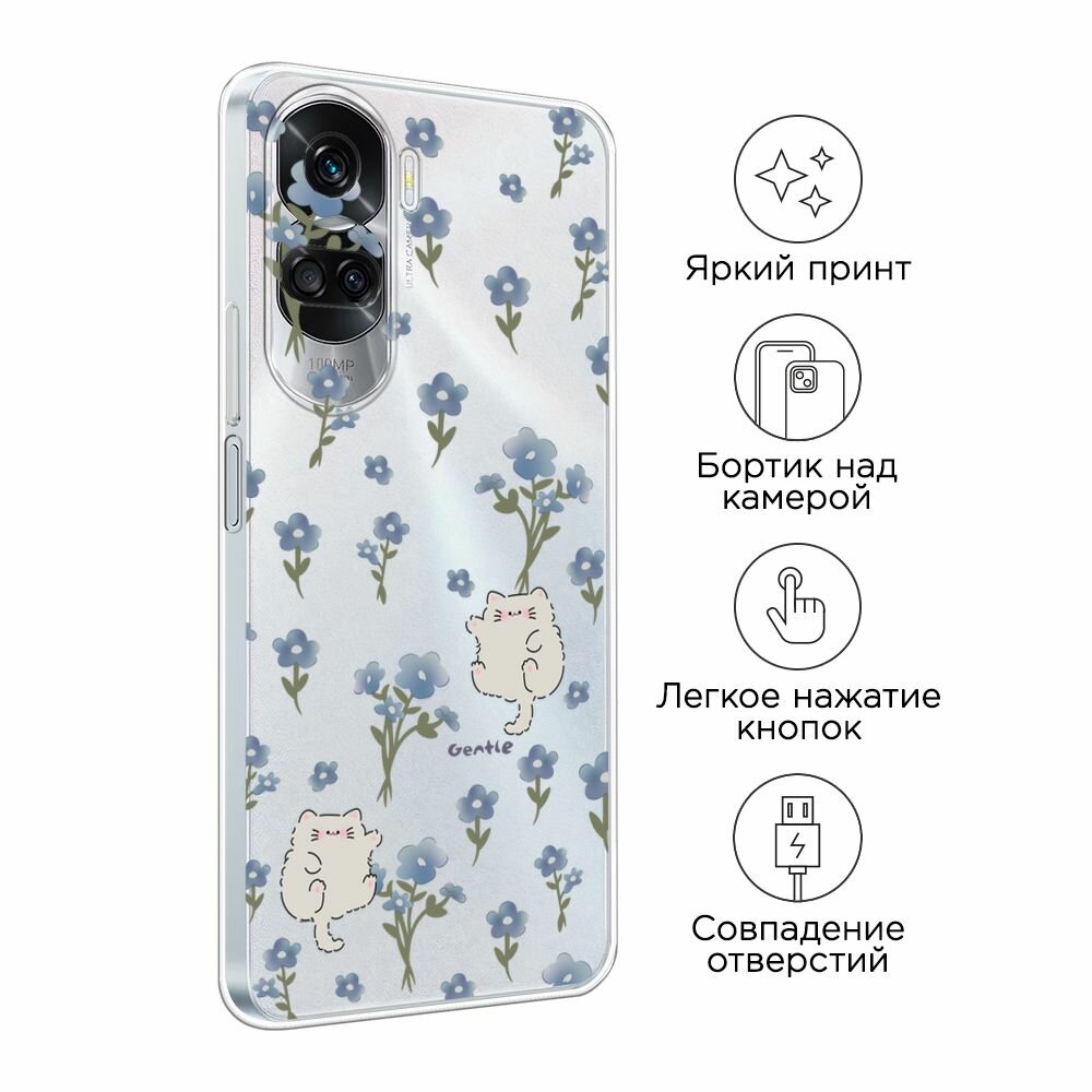 Чехол на Honor 90 Lite / Хонор 90 Лайт с принтом "Gentle cats", прозрачный — фото 1