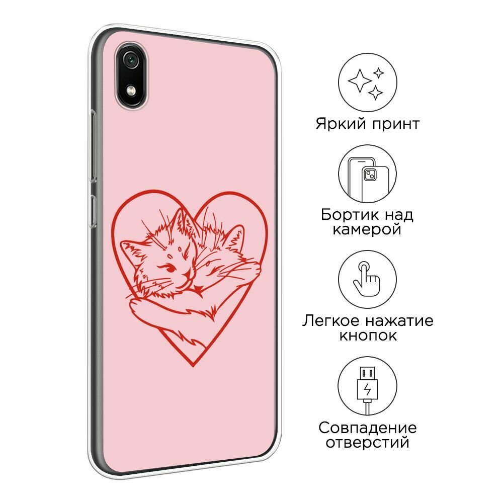 Чехол на Xiaomi Redmi 7A / Сяоми Редми 7А с принтом "Влюблённые котики рисунок 1 - 14 февраля" — фото 1