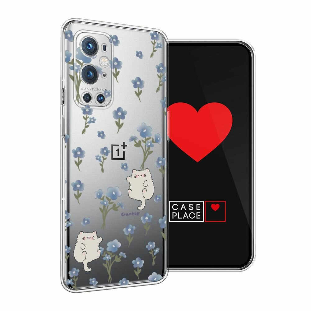 Чехол на OnePlus 9 Pro / ВанПлас 9 Про с принтом "Gentle cats", прозрачный — фото 1