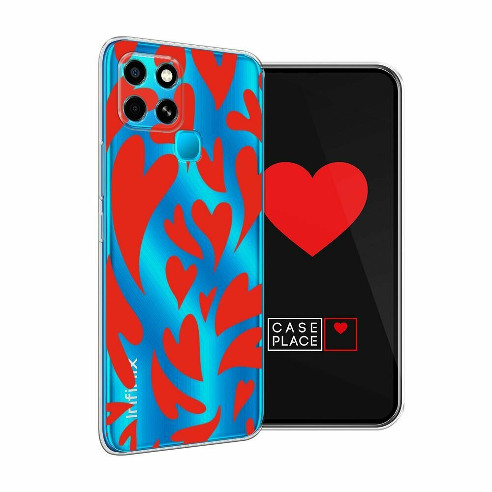 Чехол на Infinix Smart 6 / Инфиникс Смарт 6 с принтом "Crazy hearts 2 - 14 февраля", прозрачный — фото 1