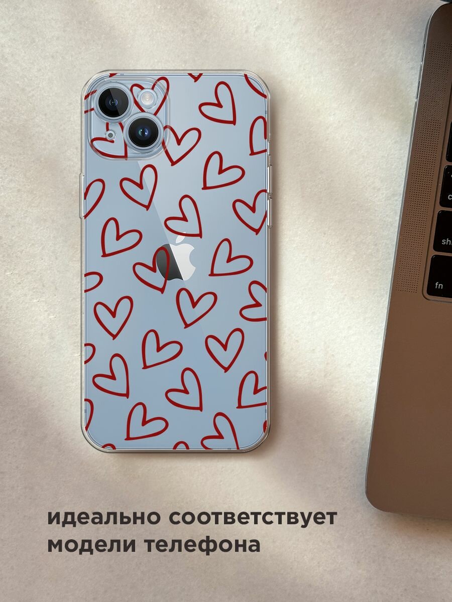 Чехол на Apple iPhone 14 / Айфон 14 с принтом "Little hearts doodles 2 - 14 февраля", прозрачный — фото 1
