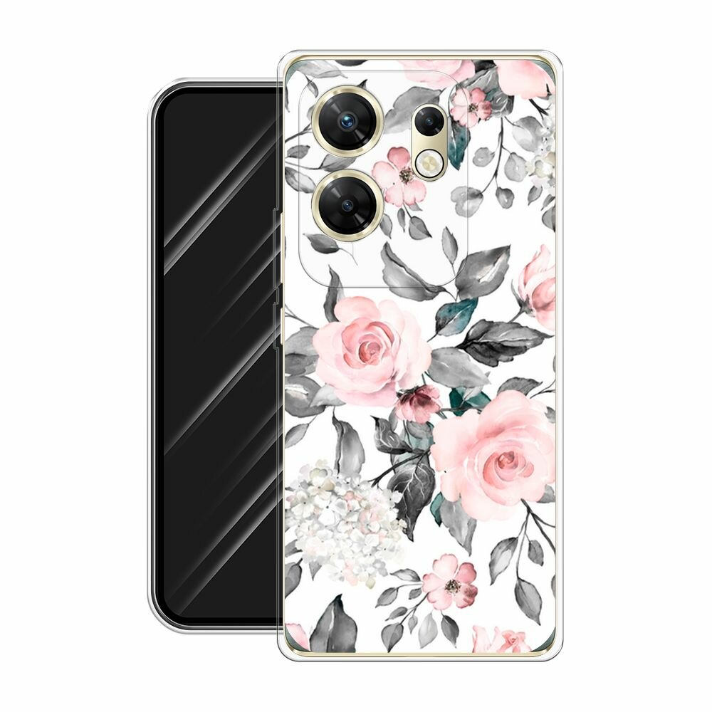 Чехол на Infinix Zero 30 4G / Инфиникс Зеро 30 4G с принтом "Розы на белом" — фото 1