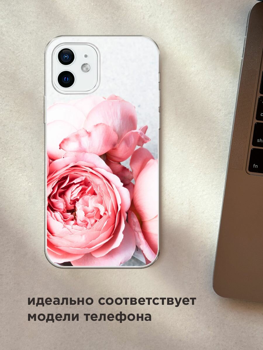 Чехол на Apple iPhone 12/12 Pro / Айфон 12/12 Про с принтом "Пионы на белом" — фото 1