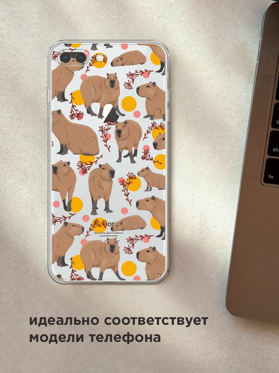 Чехол на Apple iPhone 7 Plus / Айфон 7 Плюс с принтом "Капибара паттерн", прозрачный — фото 1