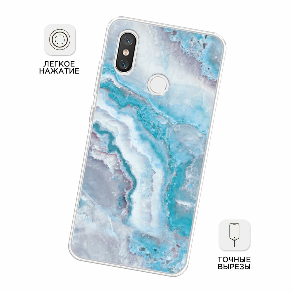 Чехол на Xiaomi Mi 8 / Сяоми Ми 8 с принтом "Нежно-голубой мрамор" — фото 1