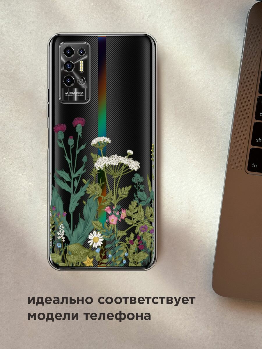 Чехол на Tecno Pova 2 / Текно Пова 2 с принтом "Дикие полевые цветы", прозрачный — фото 1