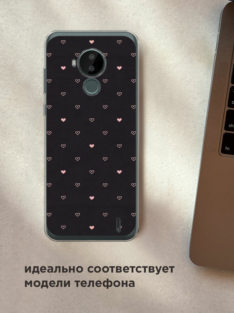 Чехол на Nokia C30 / Нокия C30 с принтом "Черный фон и сердечки" — фото 1
